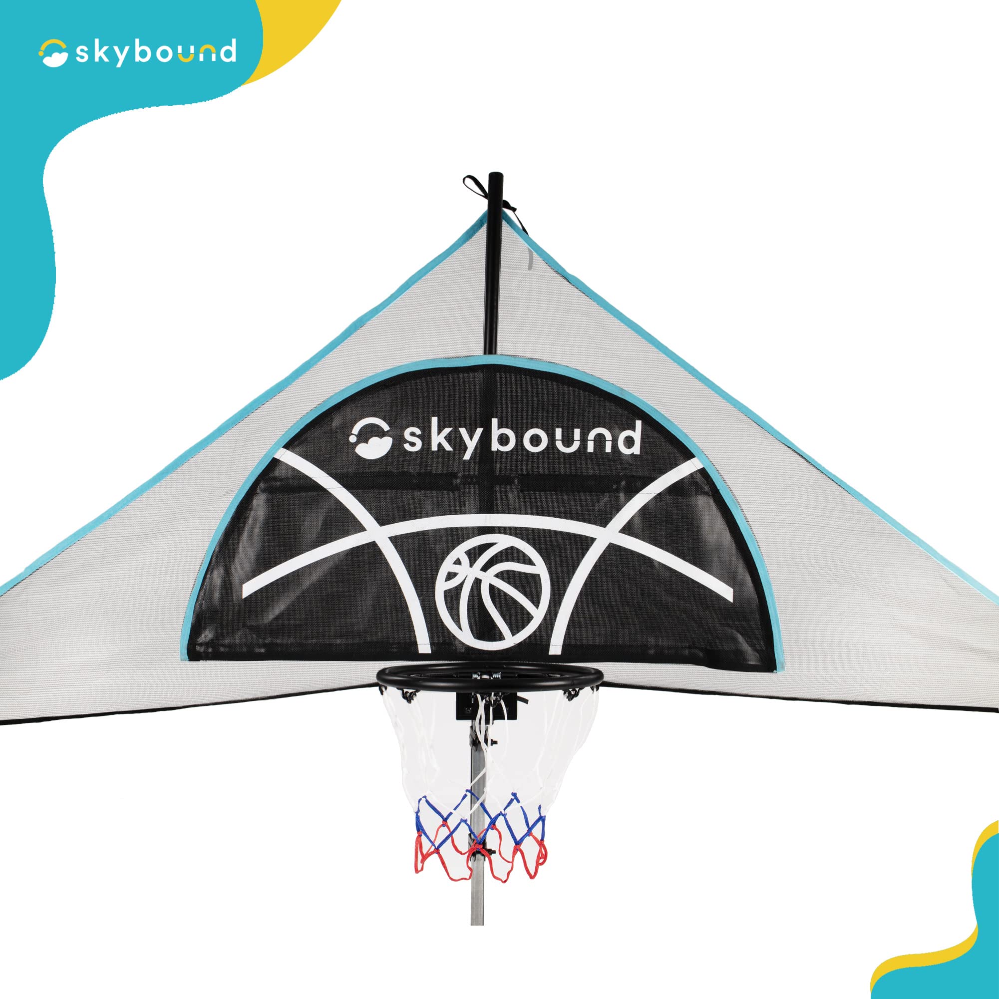 SkyBound Trampoline Basketball Hoop Attachment with Mini Basketball and Pump - Compatible with All Trampolines - Fits for Straight Pole - Safety Hardware - Easy to Assemble