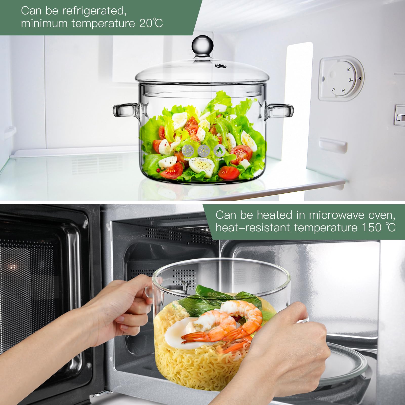 Tofficu Glass Saucepan with Cover Stovetop Cooking Pot with Lid and Handle High Borosilicate Glass Cookware Pot(1900ML)