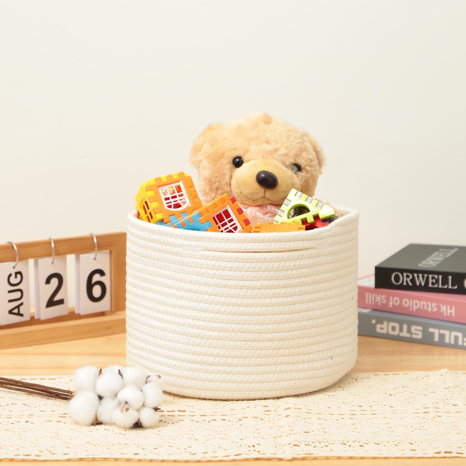 MiniArk Small Storage Basket for Organizing | Cube Shelf Closet Storage Baskets | 9.7ร9.7ร7.1โ Cute Baby Basket for Nursery | Woven Rope Basket Bins | Gift Basket Easter | Round 3 Packs Off White
