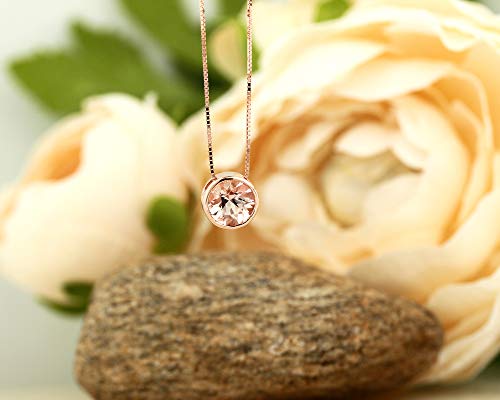Natural Morganite Bezel-Set Solitaire Pendant Necklace, 18" Box Chain in 14k Rose Gold (7.0mm)