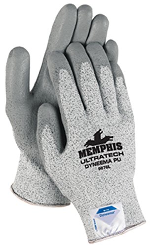 MCR Safety 9676L UltraTech Dyneema 13-Gauge PU Coating Washable Gloves, Salt and Pepper, Large, 1-Pair