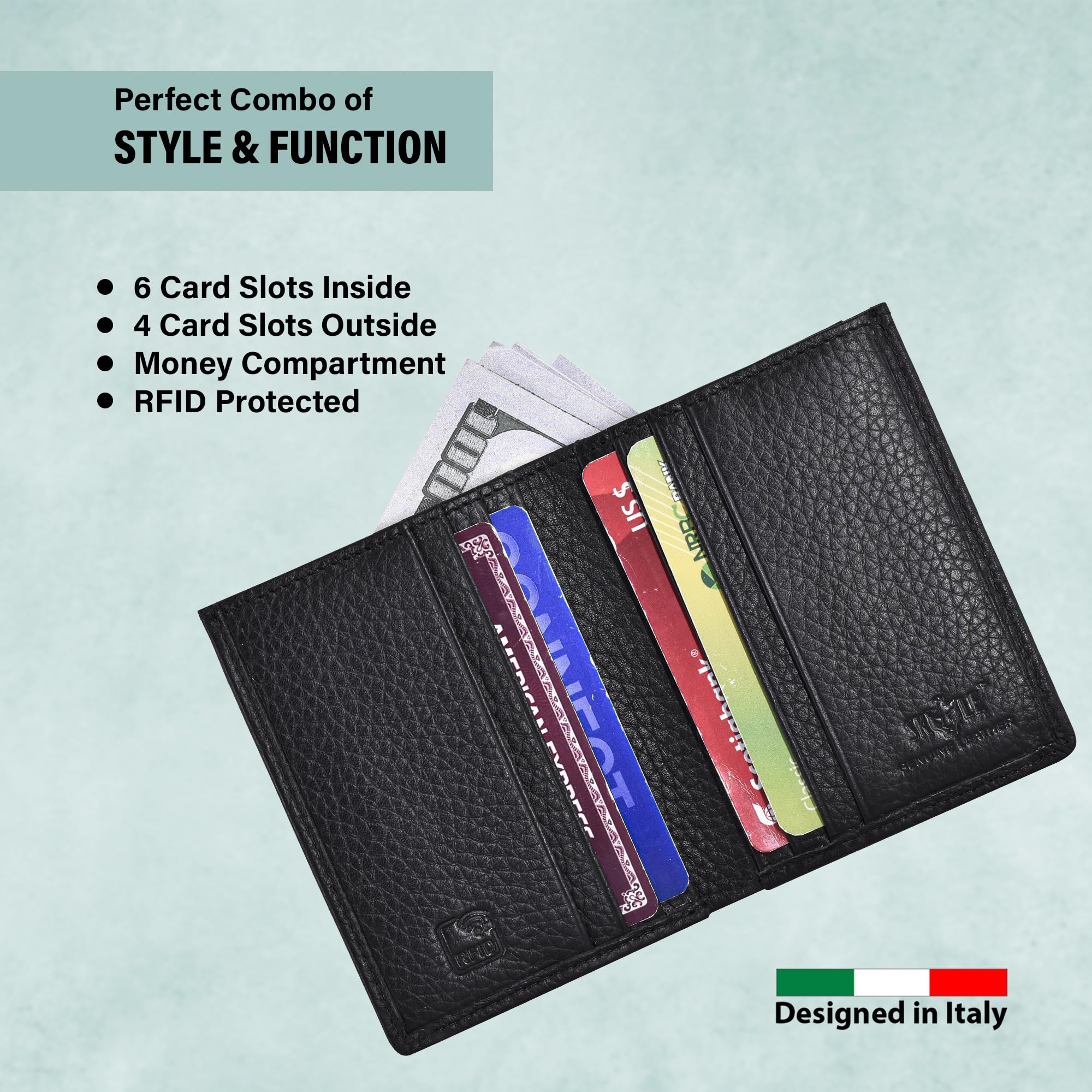 skyle Mens Leather Wallet (Black), Front Pocket Wallets for Men, Card Holder Wallet, RFID Wallet, Black Wallet for Men, Smart Wallet for Men, Business Card Organizer, Slim Wallet, (J02-8514)