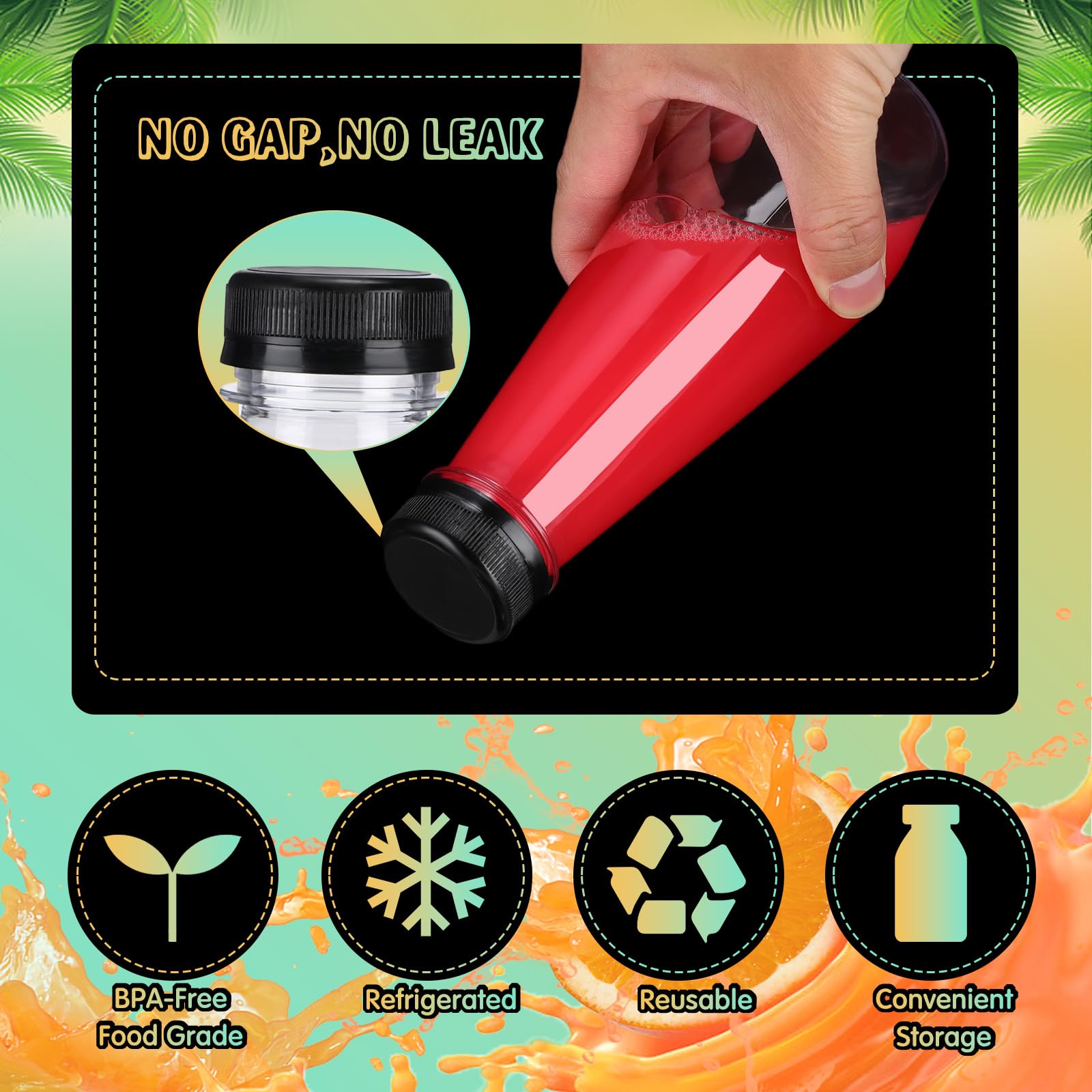 Mumufy 48 Pieces Plastic Juice Bottles Bulk with Caps, Small Reusable Juice Bottles Empty Clear Bottles Beverages Drink Containers Cone Mini Fridge Bottles for Juicing Smoothies Tea Milk (8 oz)