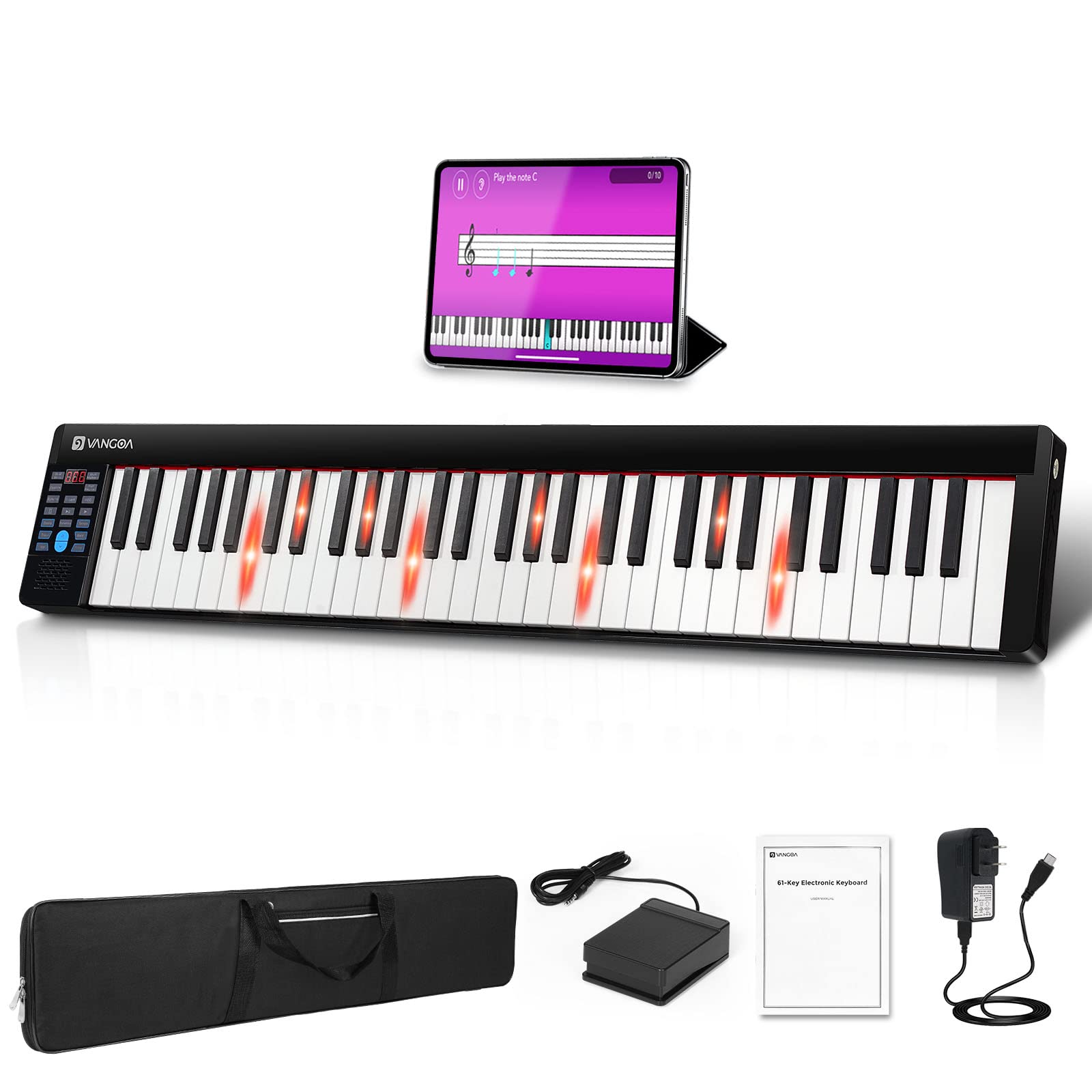 Vangoa Lovely Pink Piano for Kids Gift and 61 Key Keyboard Piano Black