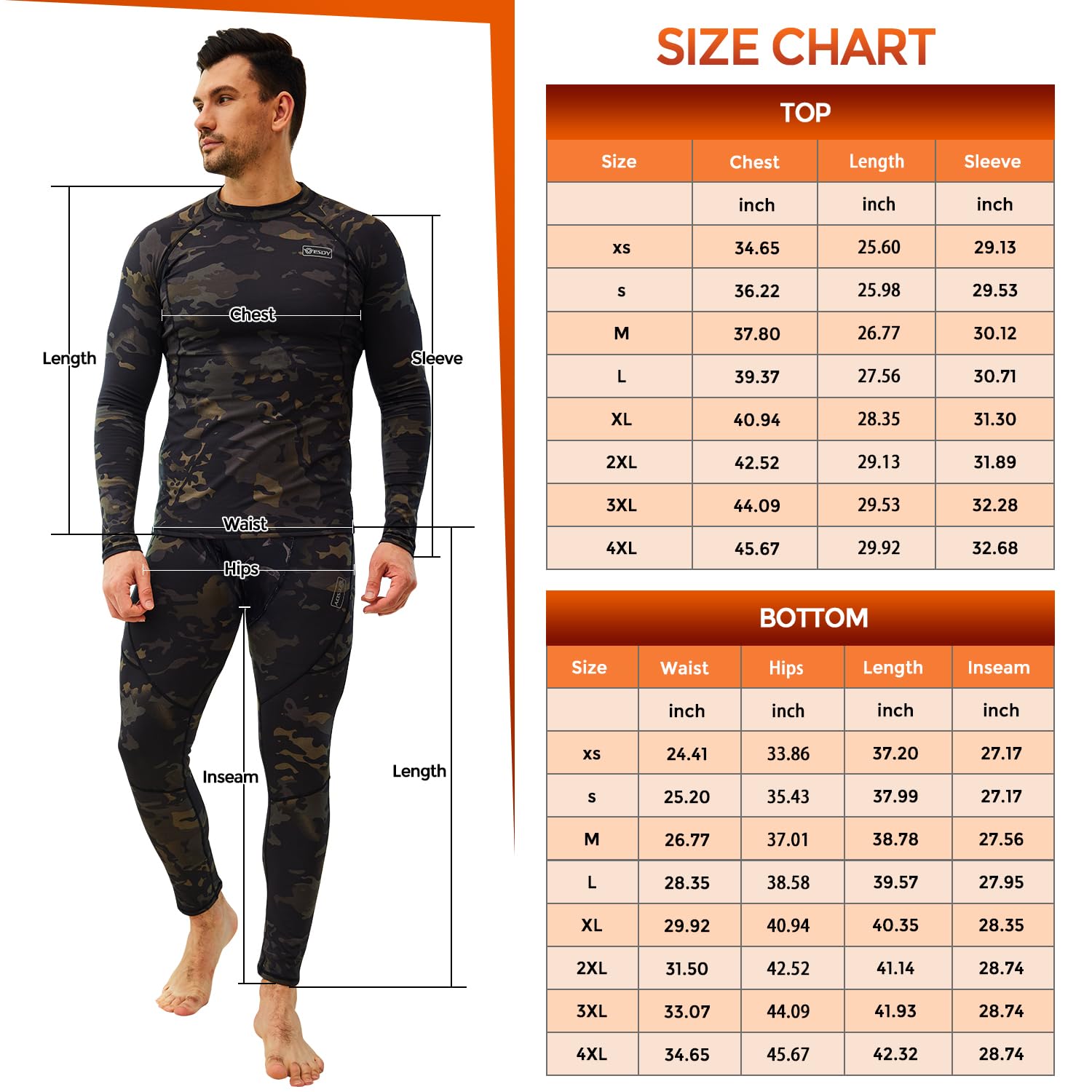 Long Johns for Men with Fly, Thermal Underwear Set Winter Hunting Gear Sport Base Layer Top and Bottom Midweight -Crew Neck-Camo Black-XL