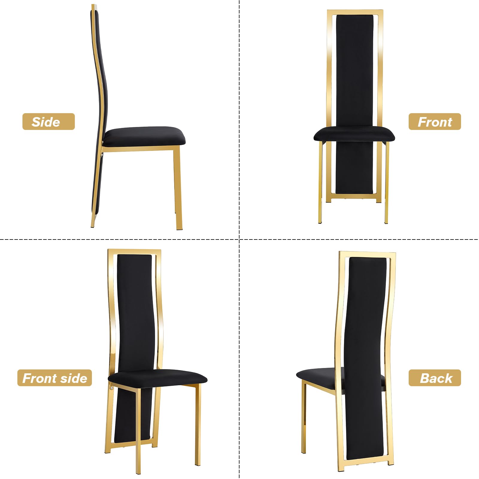 ME2 Dining Chairs Set of 2, Sleek Golden Stainless Steel Legs, Leather Upholstered Dining Chairs for Kitchen and Dining Room (White)