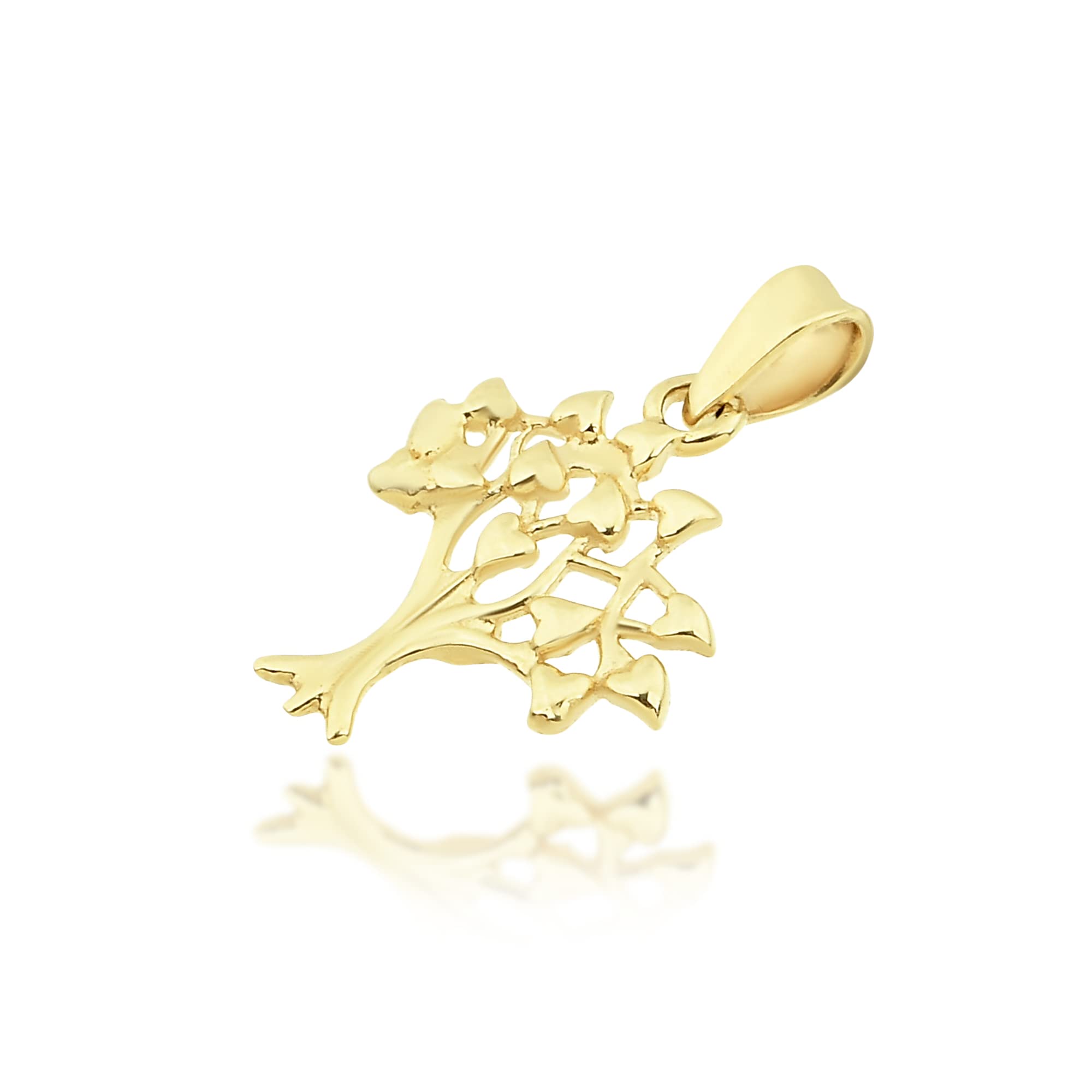 REAL 14k Yellow Gold Life Tree Shaped Pendant 12x13 Mm Length X Width By FJ Fuze Jewelry