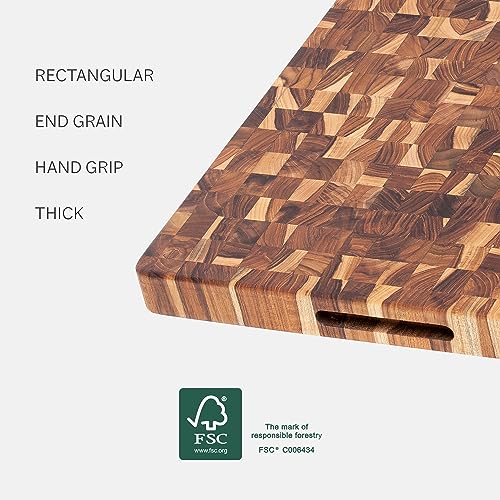 Teakhaus Butcher Block Cutting Board - Medium Wooden Cutting Board - Teak End Grain Wood - Knife Friendly - FSC Certified