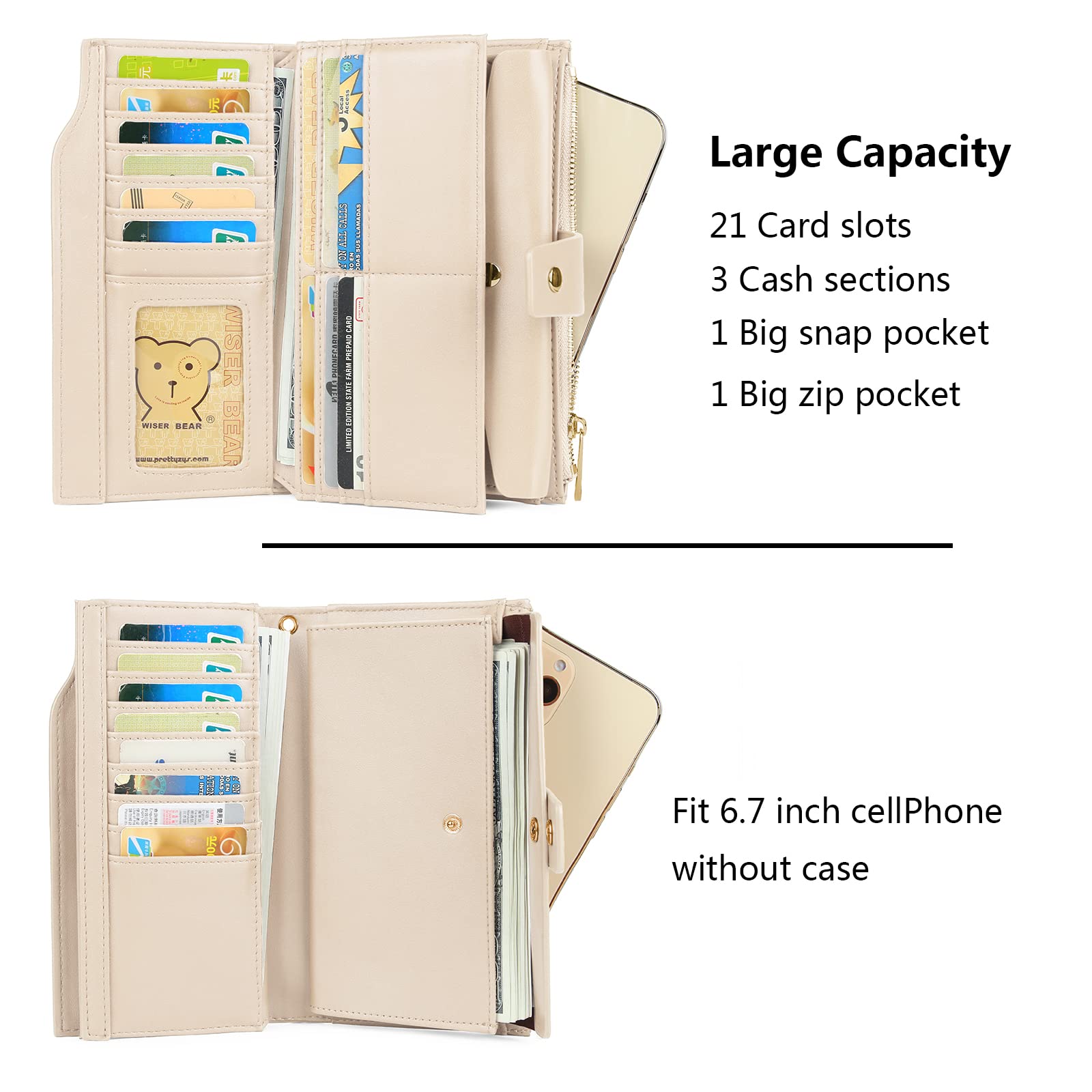 Uromee Wallet Women Vegan Leather RFID Blocking Large Ladies Wristlet Purse Card Holder Organizer Clutch