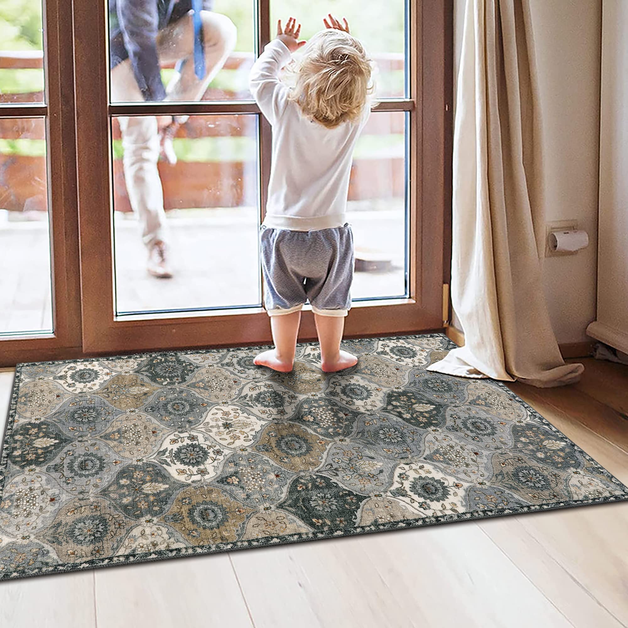 Lahome Moroccan Trellis Area Rug, 2x3 Entry Rug Non-Slip Washable Indoor Door Mat, Small Oriental Accent Throw Rug for Bedroom Kitchen Entryway Bathroom (Grey, 2x3ft)