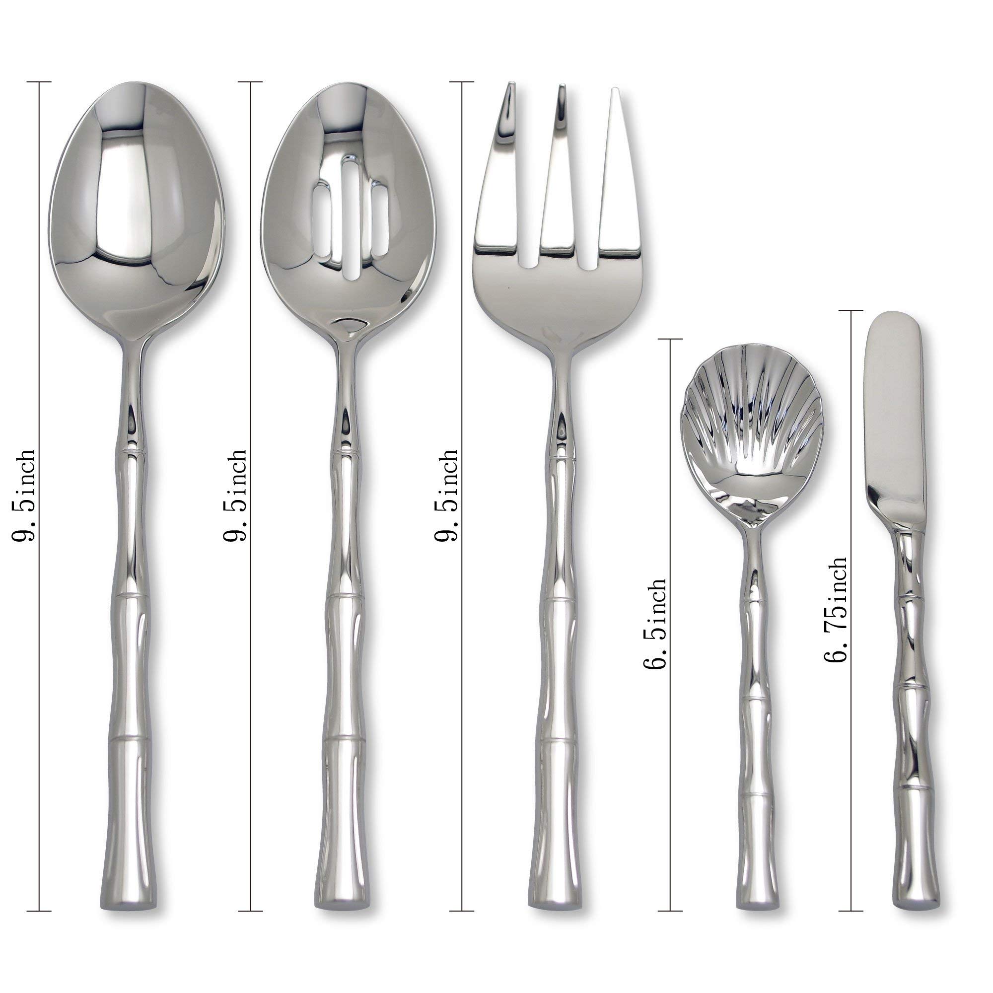 Supreme Housewares 5-Piece Bamboo Shaped Hostess Set, 18/8 Stainless Steel Silverware Serving Set, Mirror Polished, Dishwasher Safe (Bamboo)