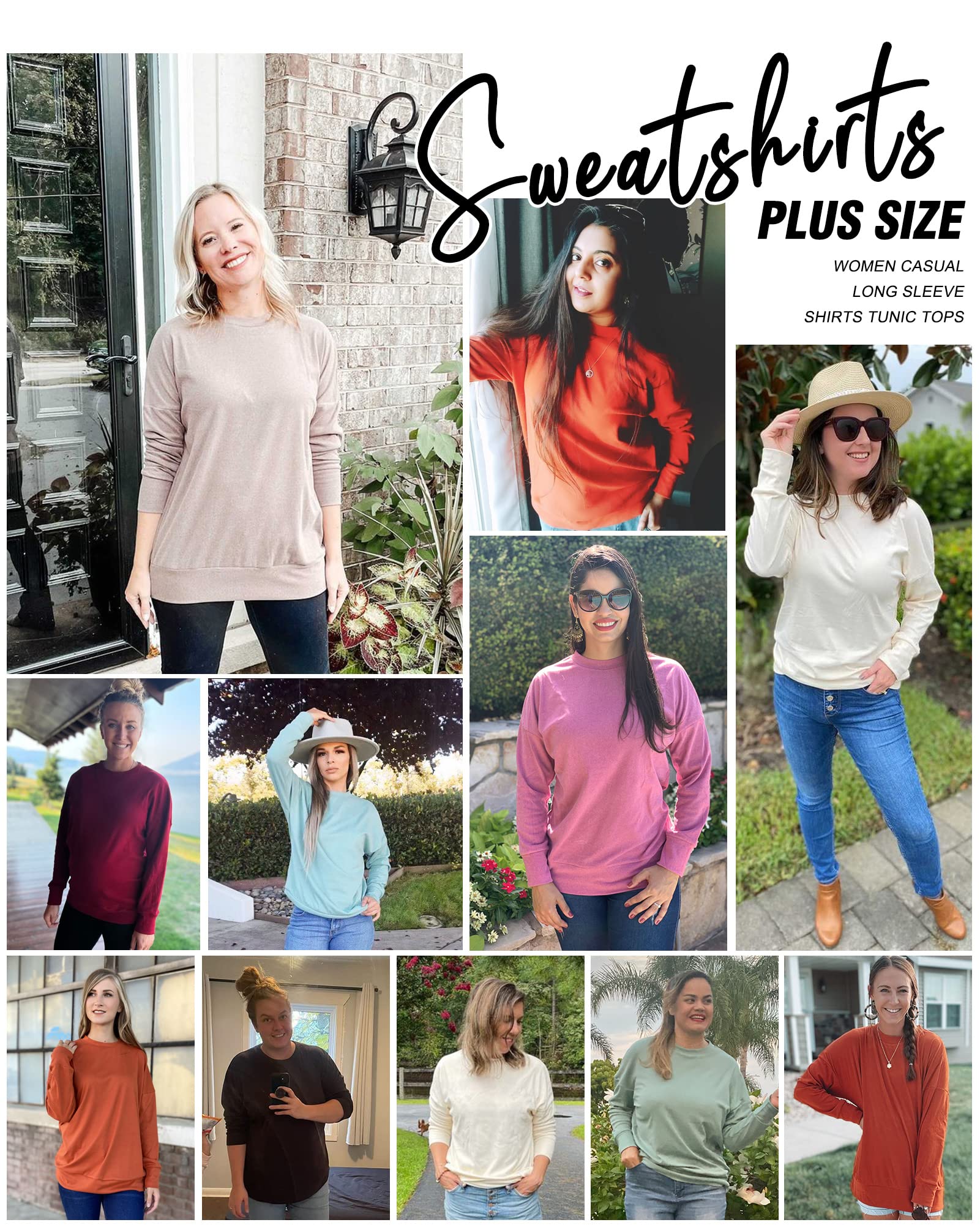 PLMOKEN Plus Size Crewneck Sweatshirt Women Oversized Pullover Tunic Tops Winter Solid Color(Light Green,4XL)