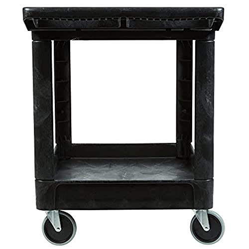 Rubbermaid Commercial Products 2-Shelf Utility/Service Cart, Medium, Lipped Shelves, Storage Handle, 500 lbs. Capacity, for Warehouse/Garage/Cleaning/Manufacturing (FG452089BLA) ,Black