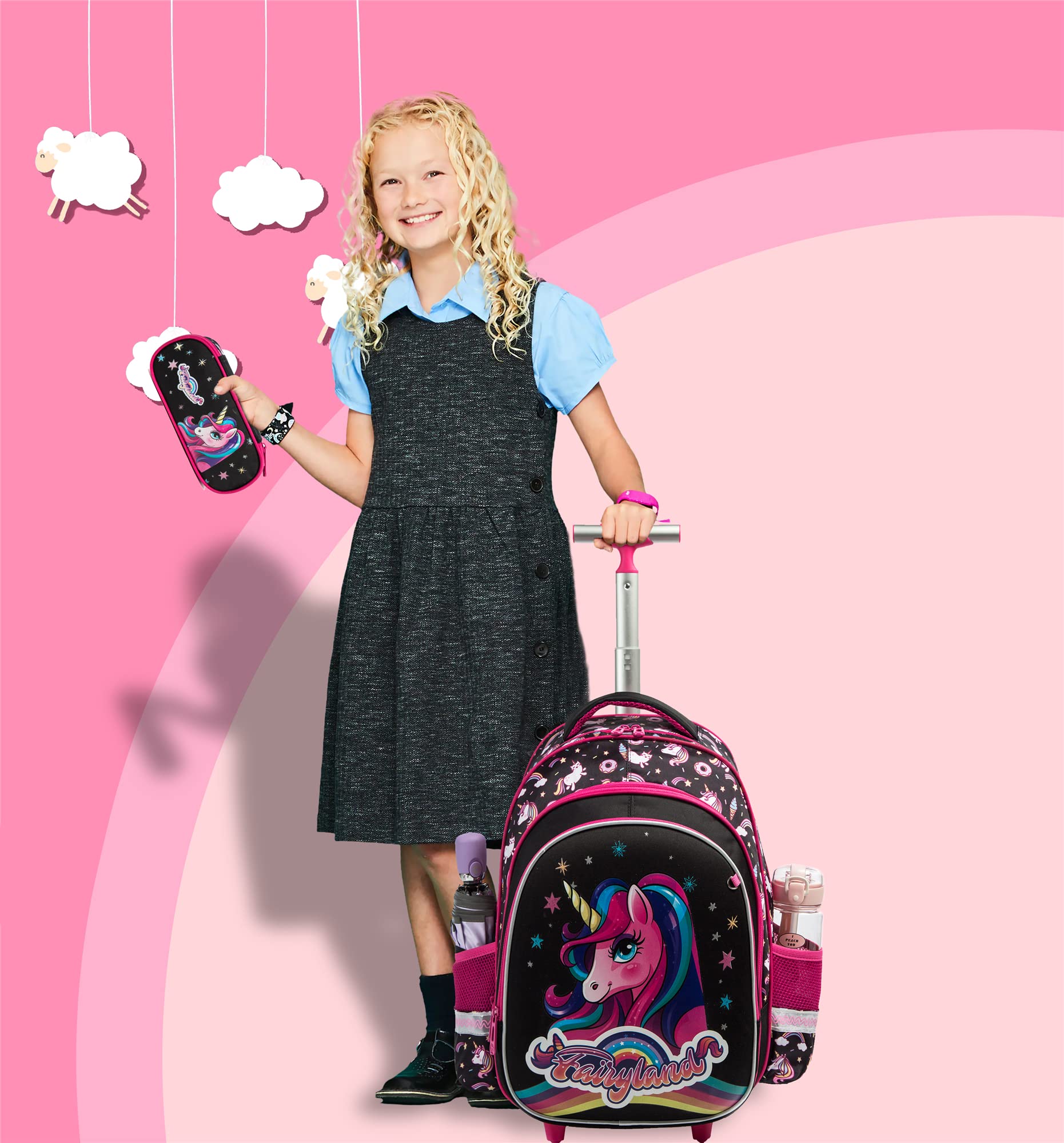 Meetbelify Kids Rolling Backpack with Wheels for Boys Rolling Backpacks with Lunch Box Set for Elementary Student Trolley Trip Travel Suitcase Laptop Luggage for Boys Age 6-8