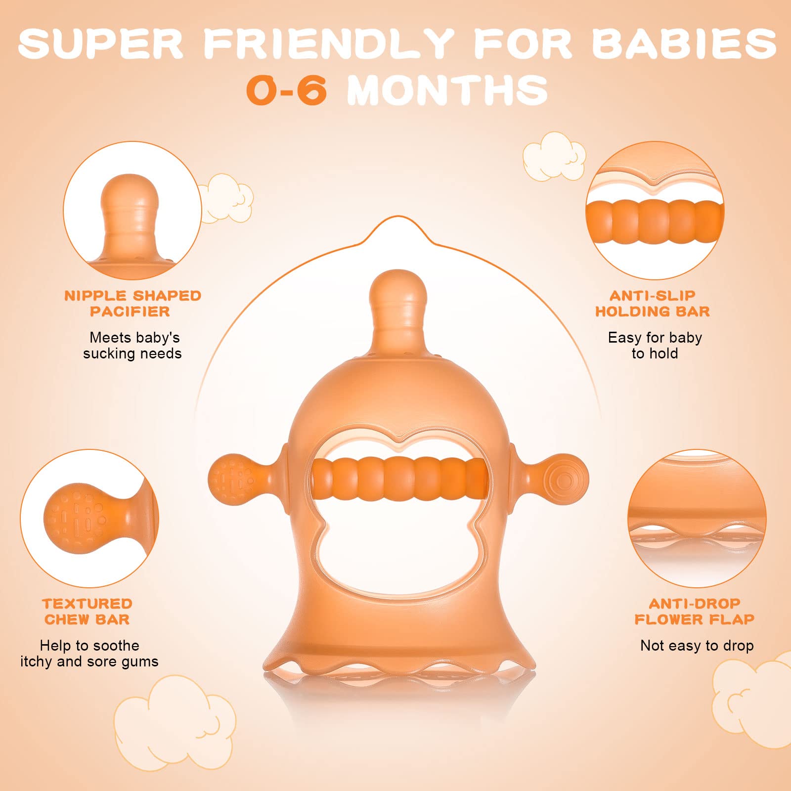 Teething Toys for Babies 0-6 Months, 2 Pack Food Grade Silicone Baby Hand Teether for Infant 6-12 Months, Never Drop Mushroom Teether Chew Toys for Sucking Needs - Safety Tested - Diswasher Safe