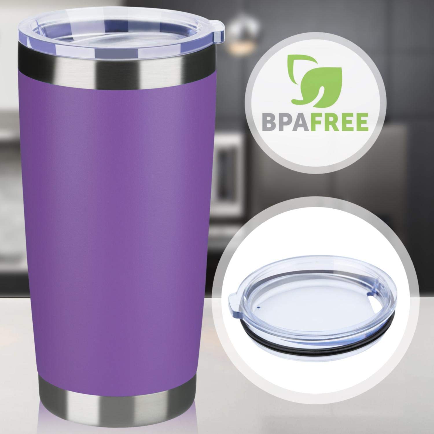 MEWAY 20oz Tumbler Cup Double Wall Vacuum Insulated Travel Mug Bulk, Stainless Steel Tumblers with Lid and Straw, Durable Powder Coated Coffee Cups for Cold & Hot Drinks (Purple, 1)
