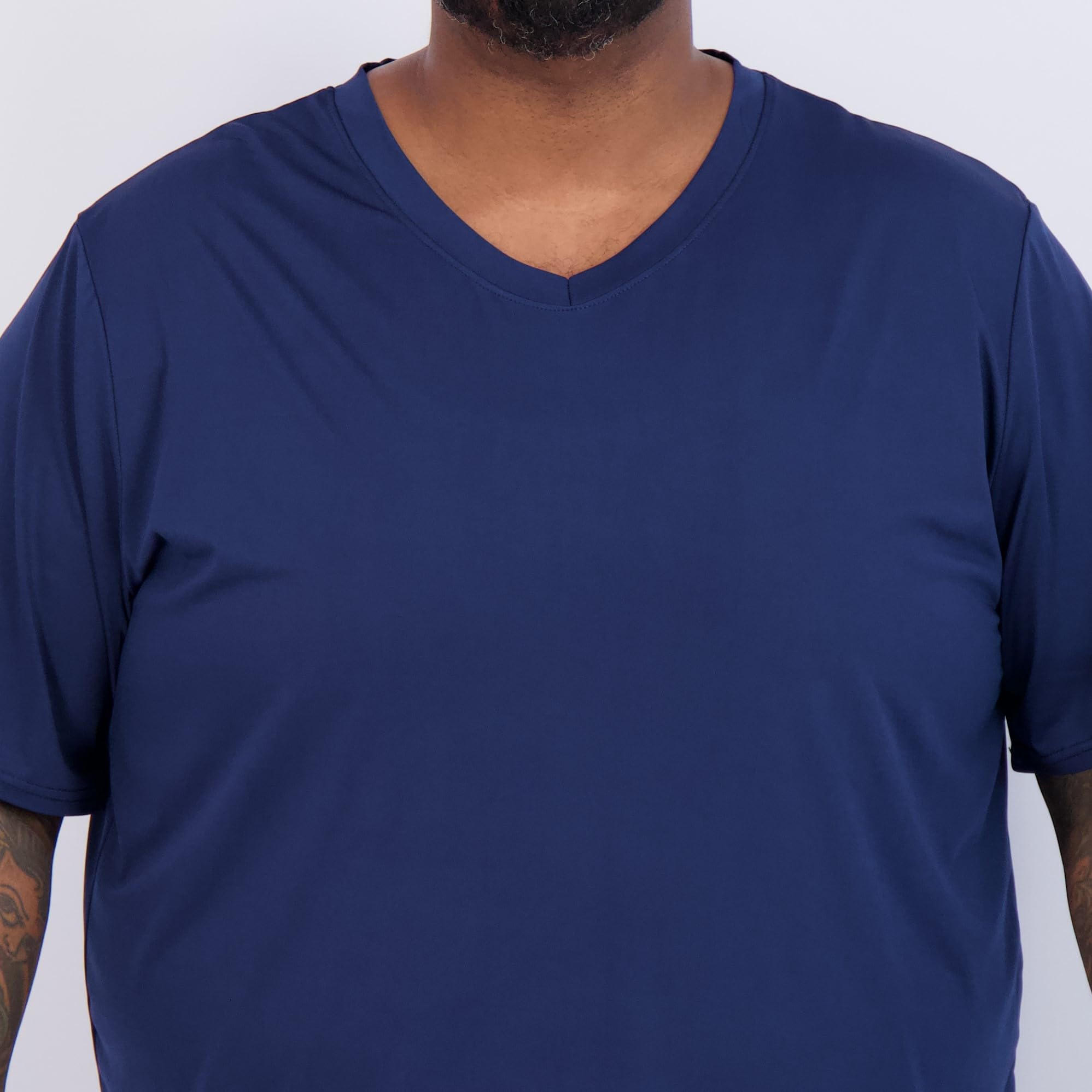 Real Essentials 3 Pack: Mens Big and Tall Tech Stretch Short Sleeve Quick Dry Fit T-Shirt Wicking Active Athletic Gym Top Plus Size Clothes Lounge Sleep Running V Neck Workout Tee- Set 6, 5XLT
