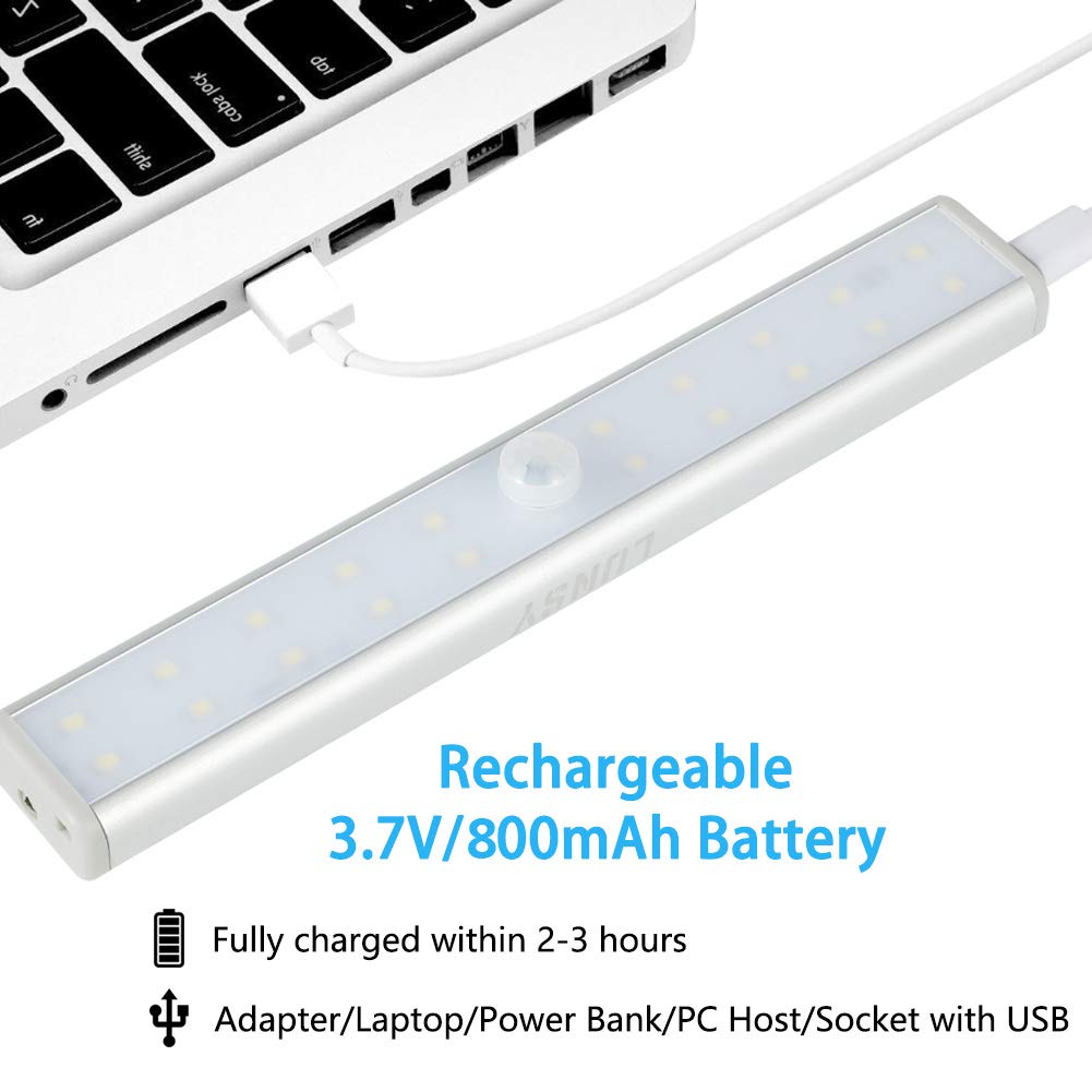 LUNSY 20LED Under Cabinet Lighting with Remote 4Pack, Rechargeable Battery Operated, Dimmable,140lm, Timmer,Wireless Closet Light Bar
