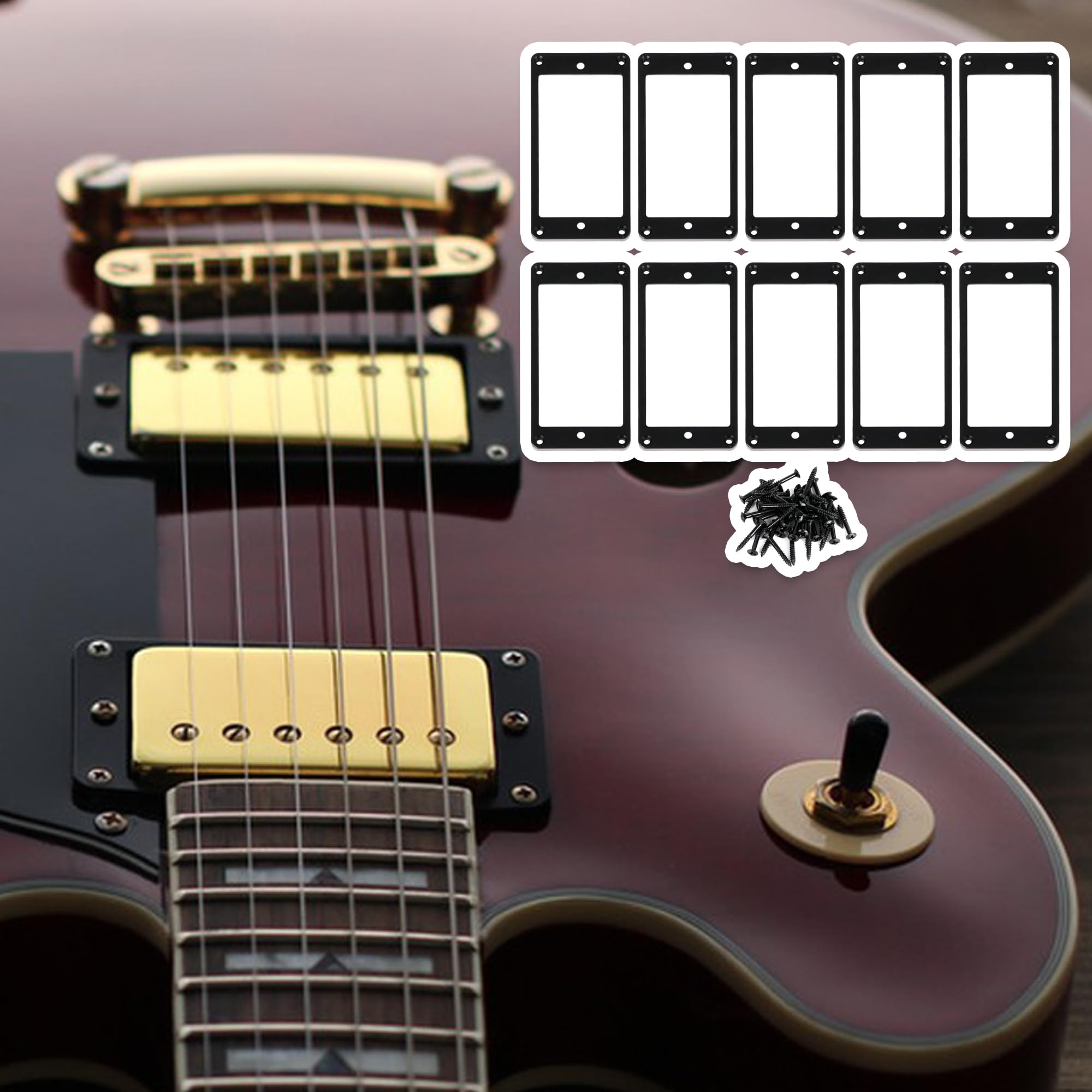 lovermusic Lovermusic Black ABS Electric Guitar Neck and Bridge Flat Humbucker Pickup Mounting Rings Frames Pack of 10