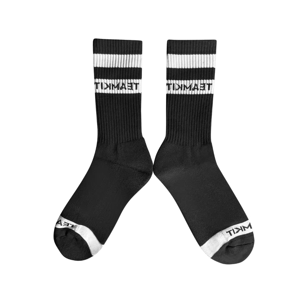 Teamkit Men's Double Stripe Crew Socks - Premium Fit & Feel, Lightweight, Breathable, Single Pack. Made In USA (White)