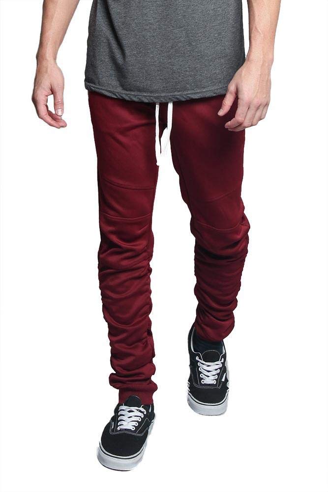 Men's Scrunched Bungee Calf Solid Color Sectional Knee Drawstring Premium Track Pants TR547 - Burgundy - 4X-Large - GG8E