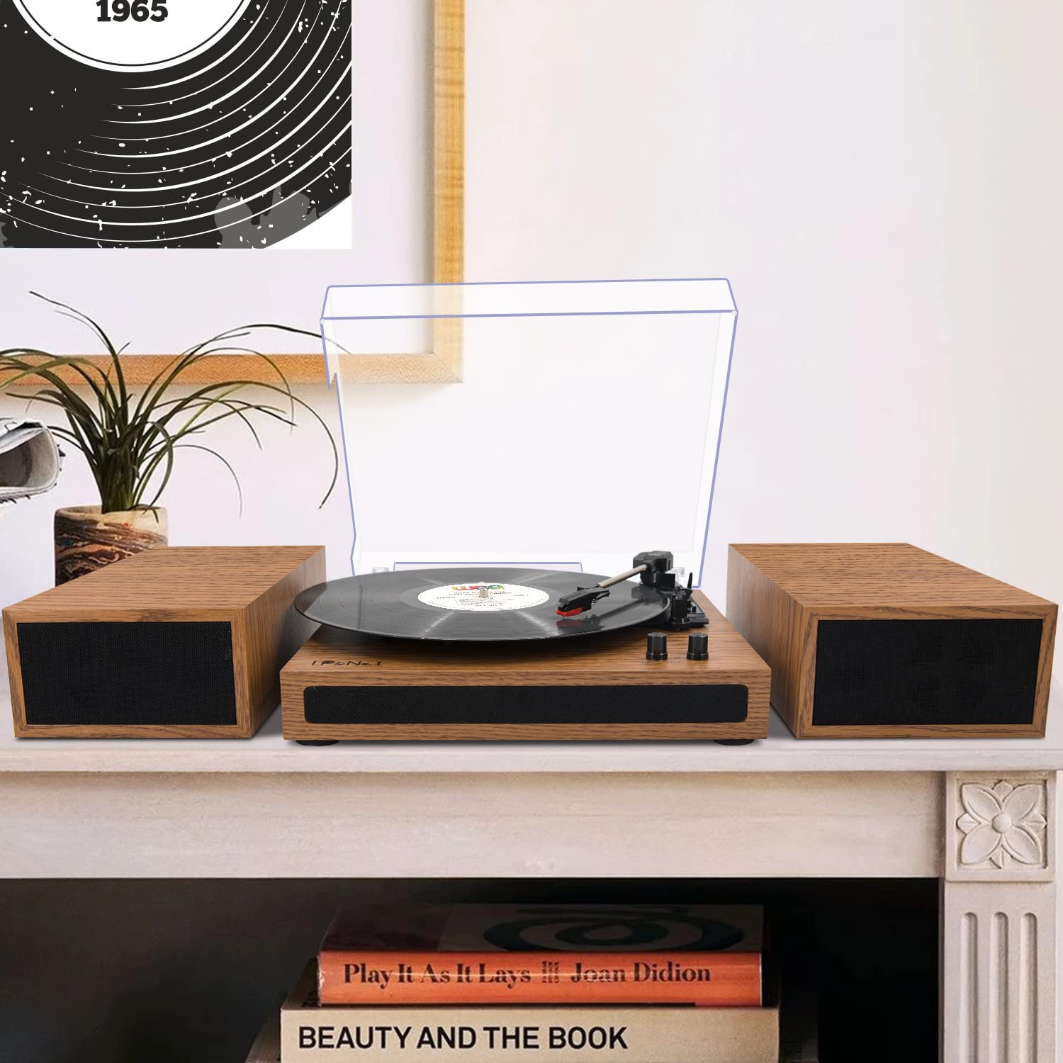 LP&No.1 Record Player, Wireless Turntable with Stereo Bookshelf Speakers,Vinyl Record Player,Support Wireless,Auto-Stop.(Yellow Wood)
