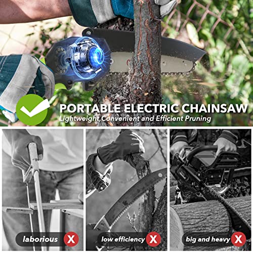 MeetWantes Mini Chainsaw 6-Inch with Real-time Power Display - Portable Handheld Cordless Chainsaw with 2 Rechargeable Batteries, 21V Small Power Chain Saws for Tree Trimming Wood Cutting