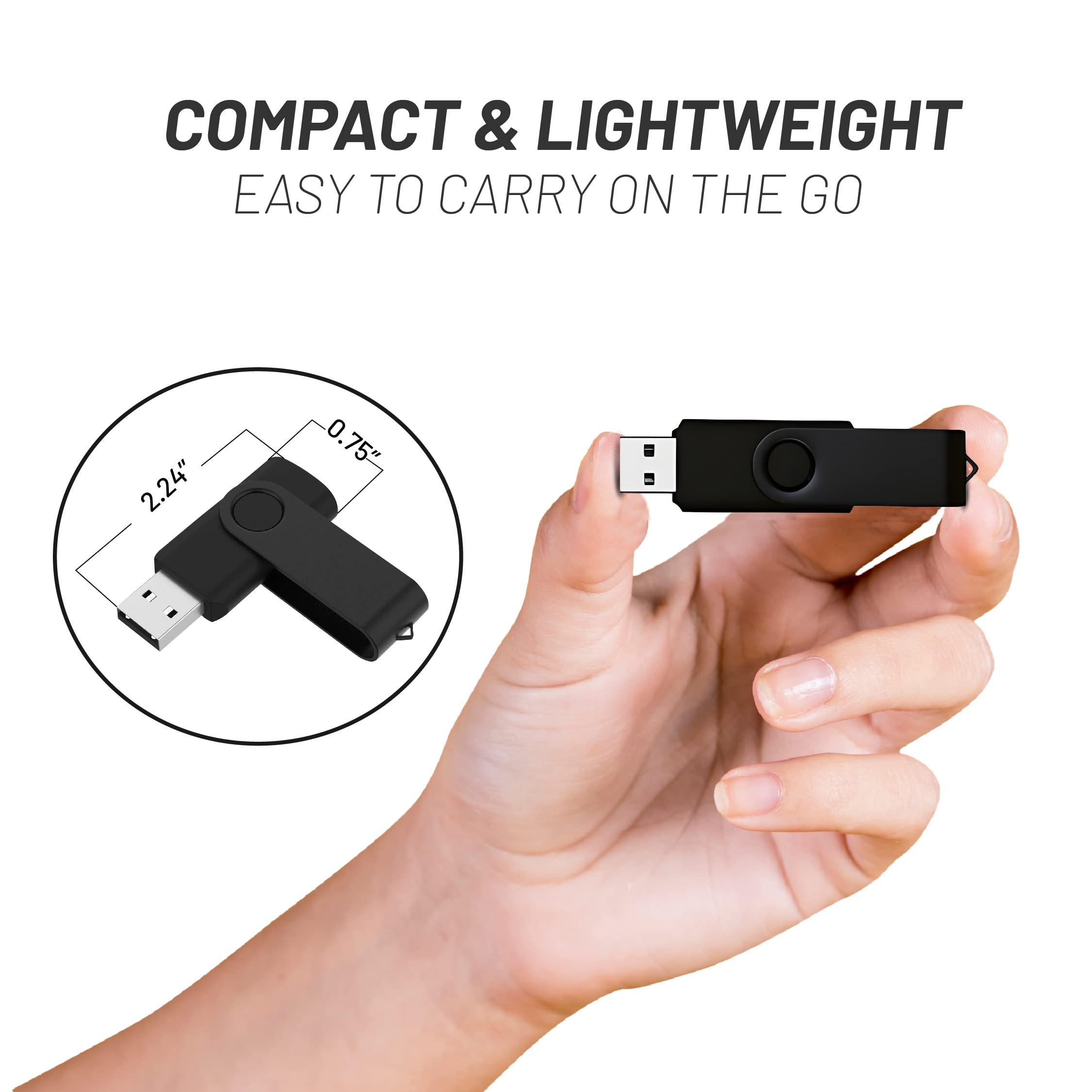 Vixelle 128GB High Speed USB 3.0 Flash Drive – Stylish All-Black 360° Metal Swivel USB Memory Sticks with Keychain Loop – Portable USB Pen Drive Bulk Pack for PC, Mac, TV, Car Audio, Video