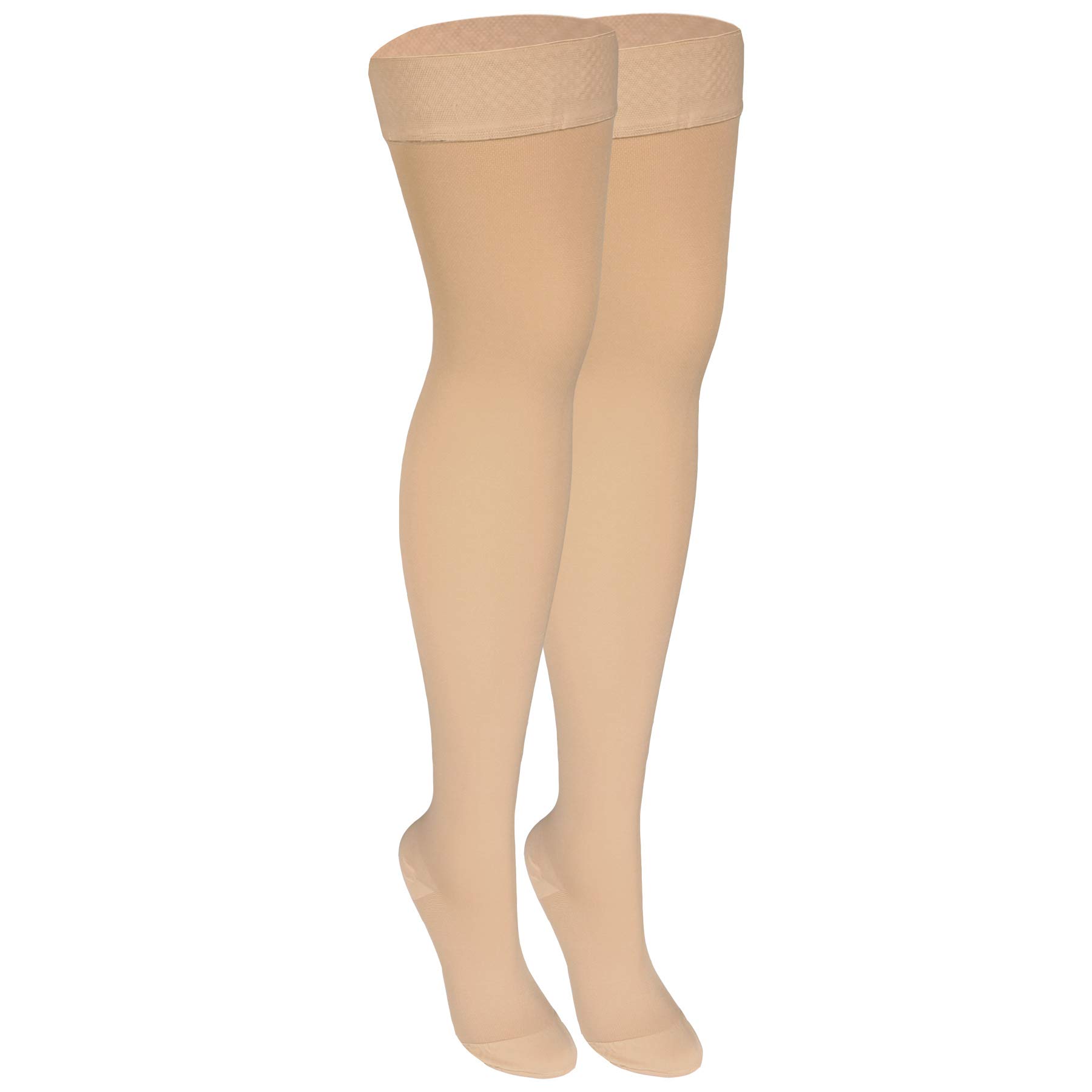 NuVein Medical Compression Stockings, 20-30 mmHg Support, Women & Men Thigh Length Hose, Closed Toe, Beige, Medium