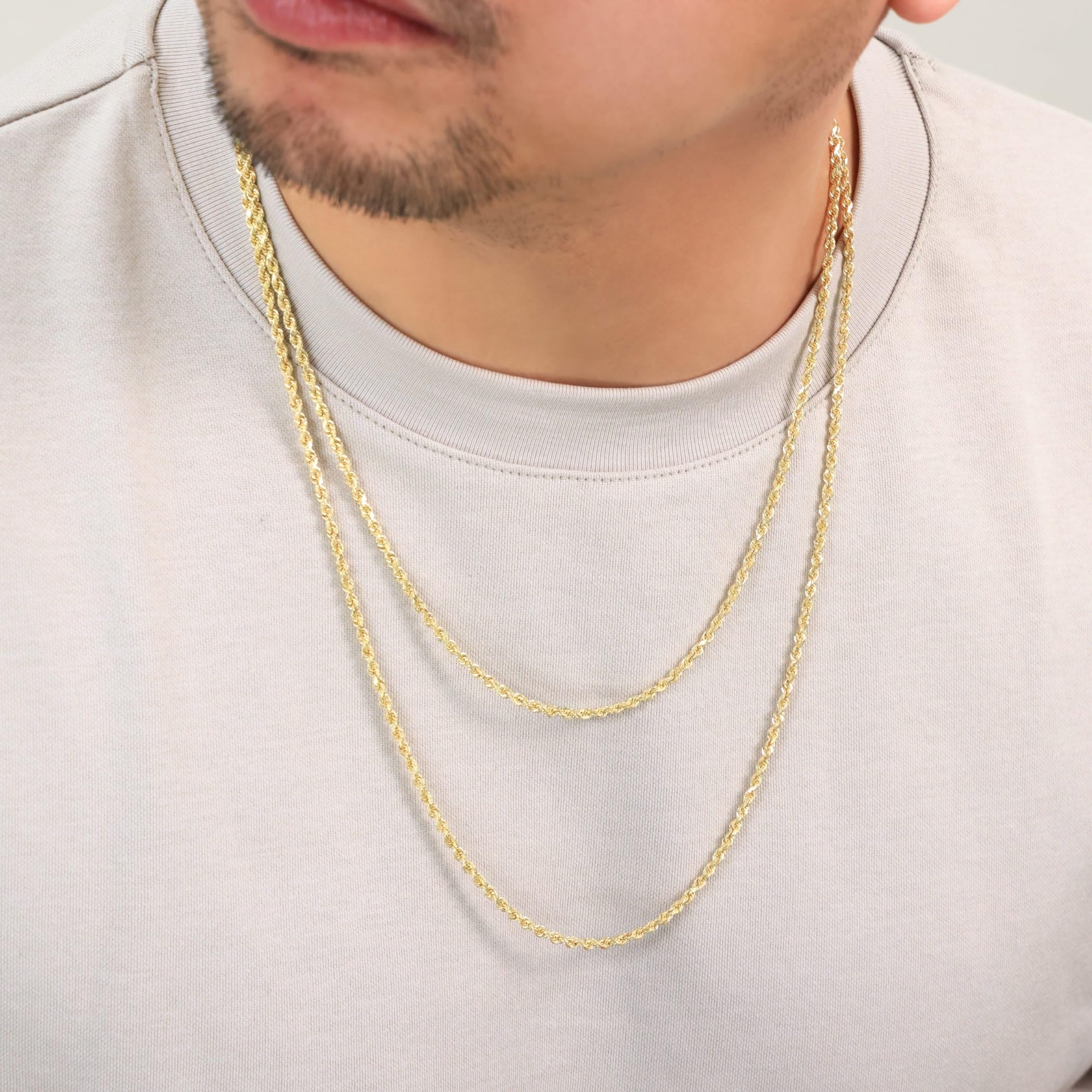 Nuragold 14k Yellow Gold 2.5mm Solid Rope Chain Diamond Cut Link Pendant Necklace, Mens Womens Jewelry 16" 18" 20" 22" 24" 26" 28" 30"