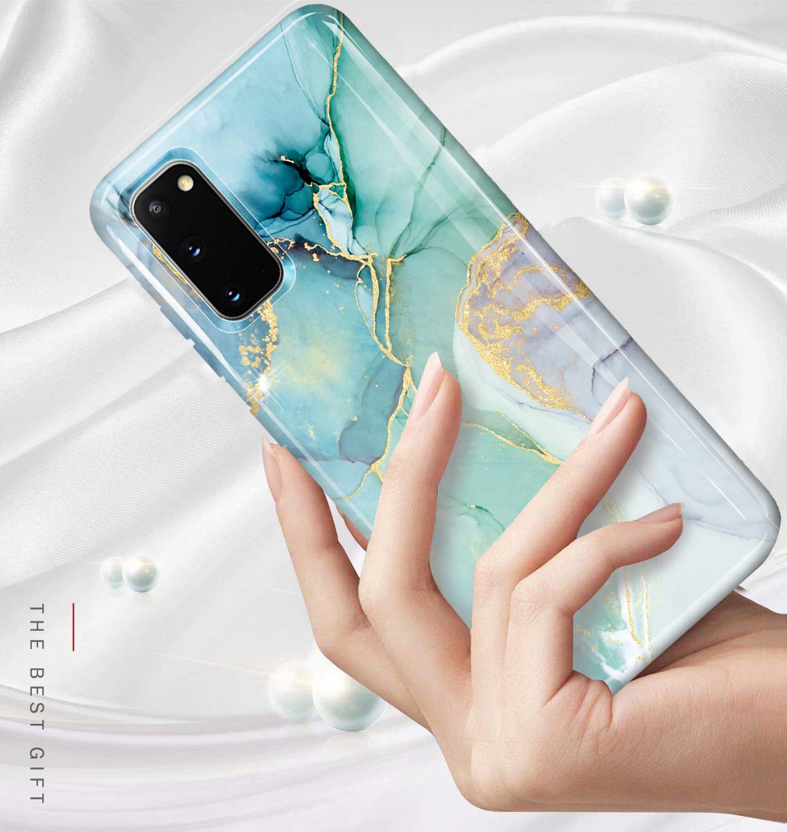 luolnh Galaxy S20 Marble Case - Shockproof Soft Silicone TPU Bumper Cover - Mint