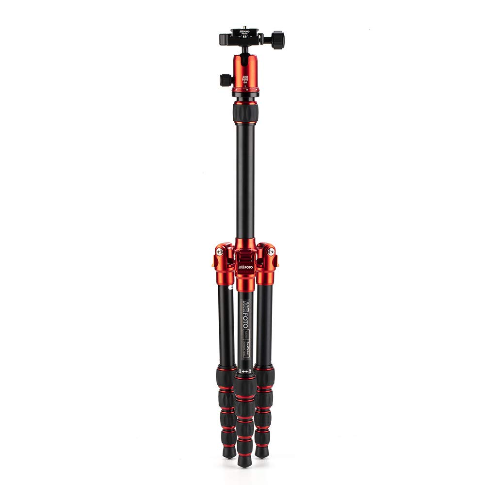 MeFOTO BackPacker Classic Lightweight 51.2" Aluminum Travel Tripod Kit w/Case, Twist Locks, Double Action Ballhead w/Arca Swiss Plate - Red (A0350Q0R)