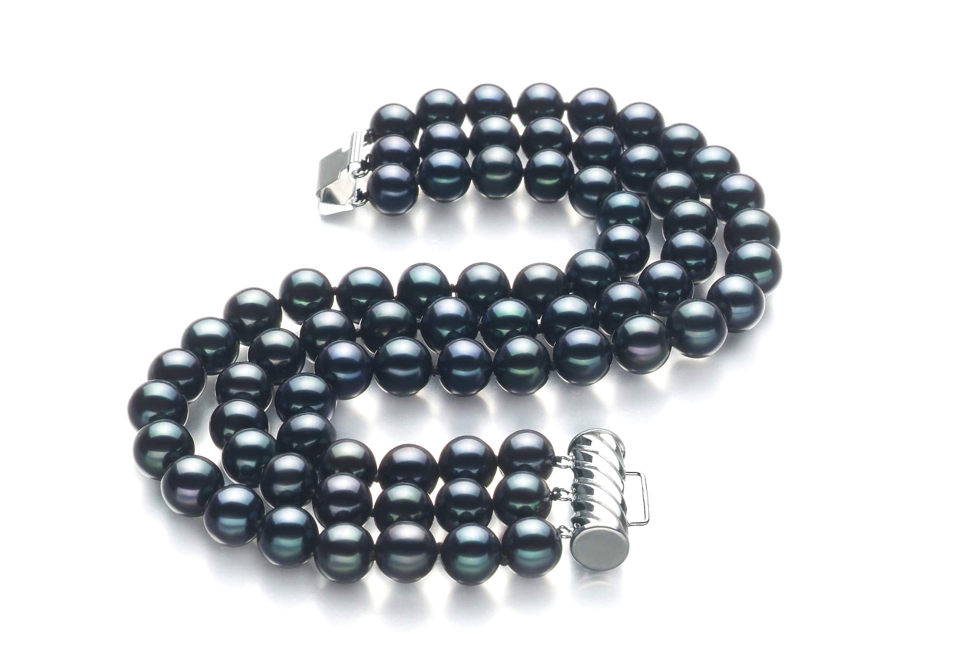 Medina Black 6-7mm Tripple Strand AA Quality Freshwater Cultured Pearl Bracelet for Women-7.5 in length
