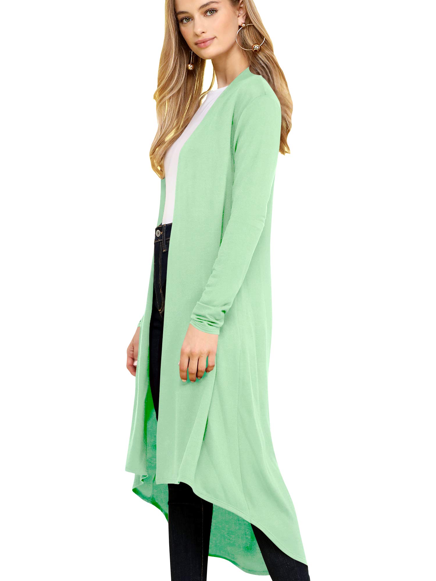 LL WSK2291 Women's Casual Long Open Front Drape Lightweight Duster High Low Hem Maxi Long Sleeve Cardigan XXXL MINT