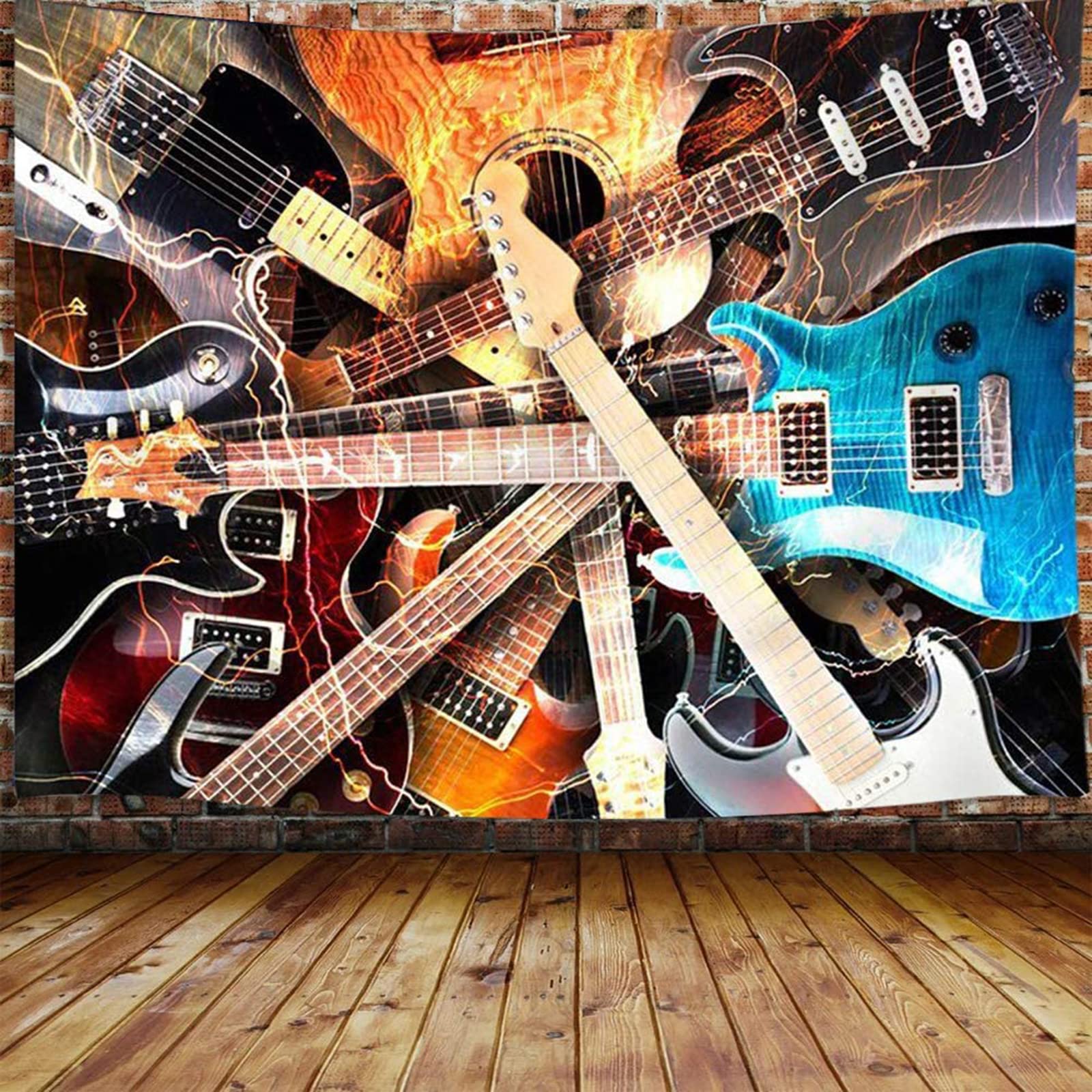 Music Tapestry, Guitar Musical Tapestry Wall Hanging for Bedroom, Instrument Rock Style Lover Tapestry Home Decor (80"W X 60"H)