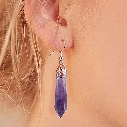 Real Natural Quartz Stone Healing Point Crystal Chakra Dangle Earrings