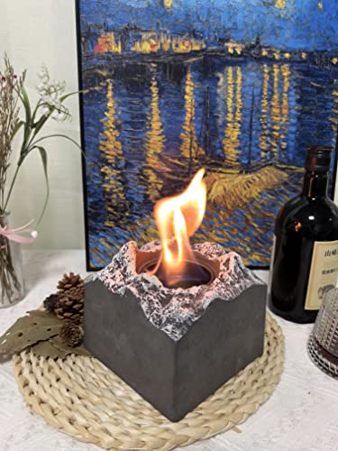 Xoten Concrete Tabletop Fire Pit, Snow Mountain,Indoor & Outdoor Fire Pit Bowl, Ethanol Fire Pit, Small Balcony Table Top Fire Bowl, Patio Firepit, Mini Fireplace, Tabletop Fireplace