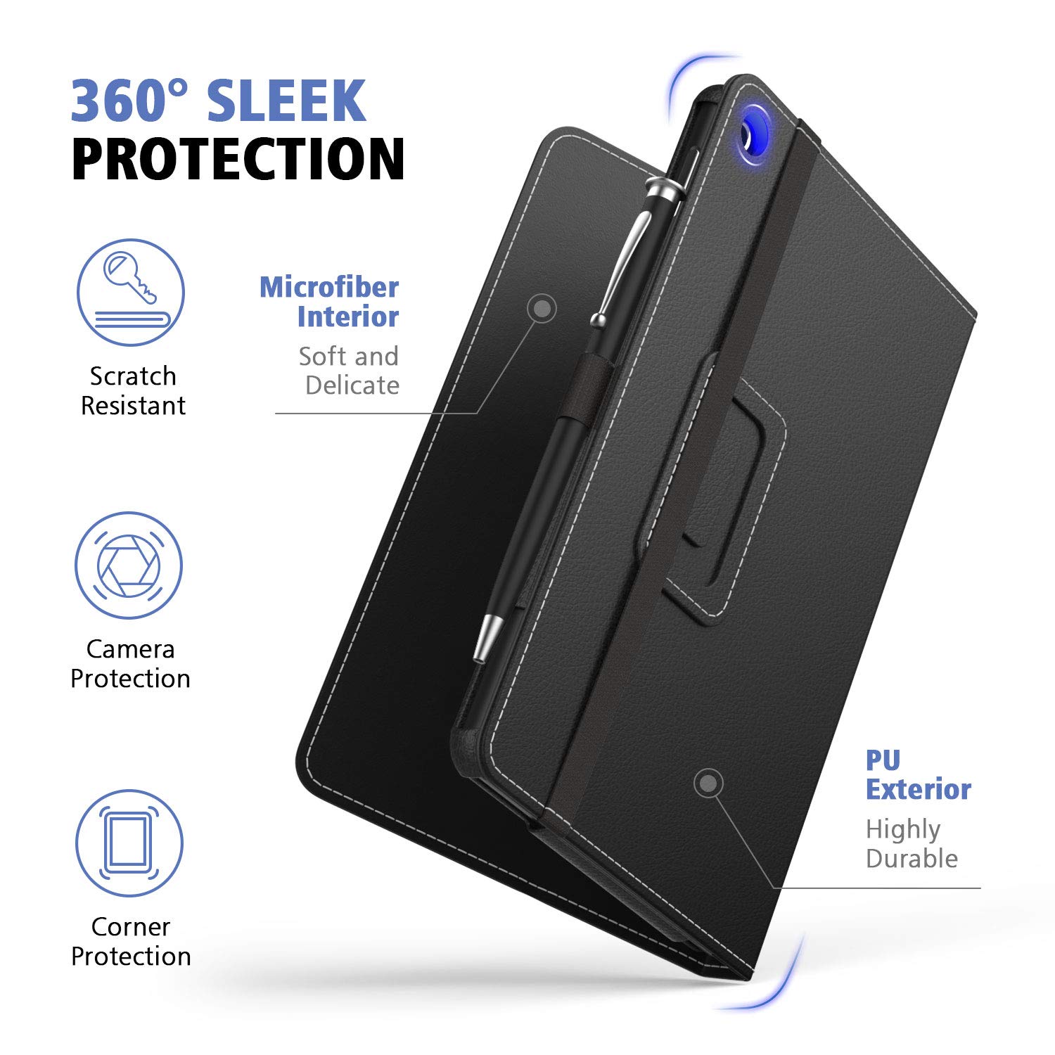 MoKo Case Fits Kindle Fire 7 Tablet (9th Generation, 2019 Release), Premium PU Leather Slim Folding Stand Shell Multiple Viewing Angles Cover with Auto Wake/Sleep - Black