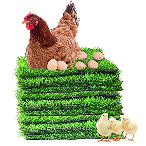 Vivnoon Chicken Nesting Box Pads, 9 Pack 12"x12" Artificial Grass Rug Synthetic Turf Mat for Chicken Coop Laying Box Grass Pads Pet Lawn Pads…
