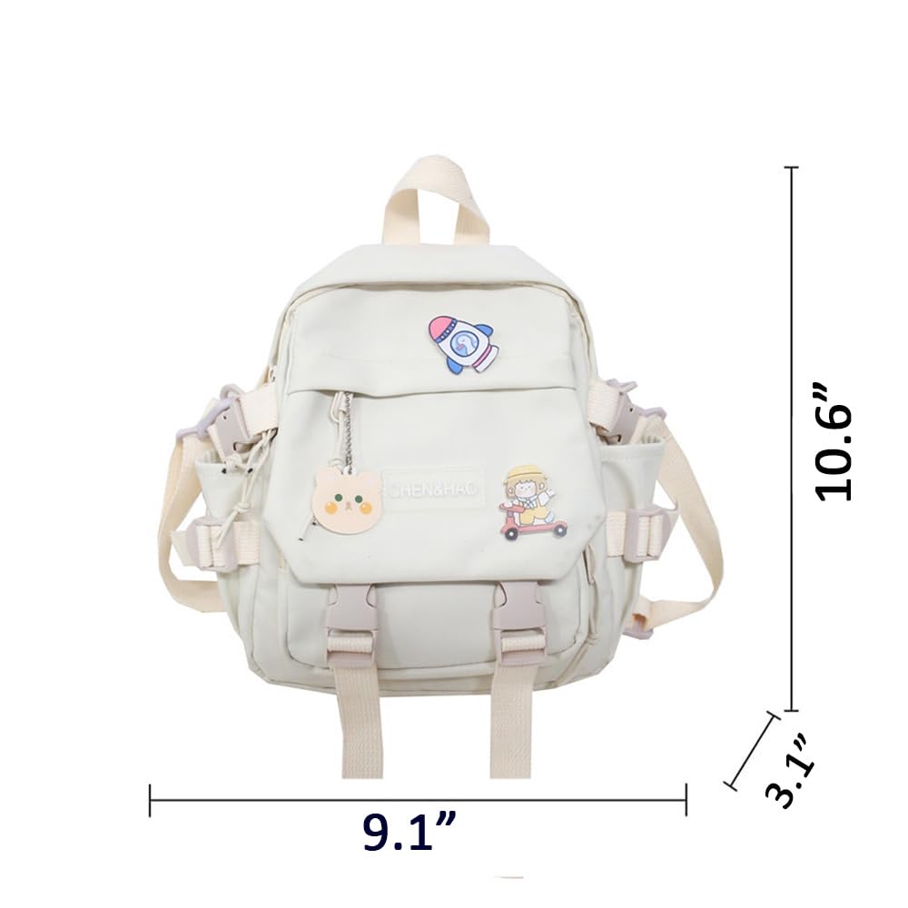 MUSICARD Girls Kawaii Backpack with Cute Pendant and Pins, Cute Mini Aesthetic Rucksack School Bag for Teens