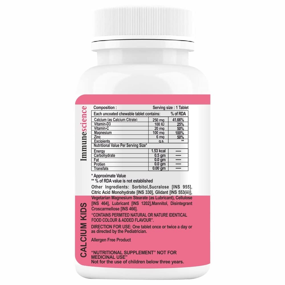 LMP Calcium for Kids with Vitamin D3 (VIT d), Magnesium, Zinc, Vitamin C, L lysine Multivitamin Supplement for Strong Bone, Teeth, Immunity, Growth and Development- 60 Tablets