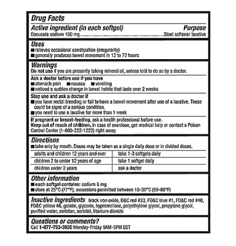 Member's Mark Stool Softener Regular Strength Docusate Sodium 100mg, 600 Softgels