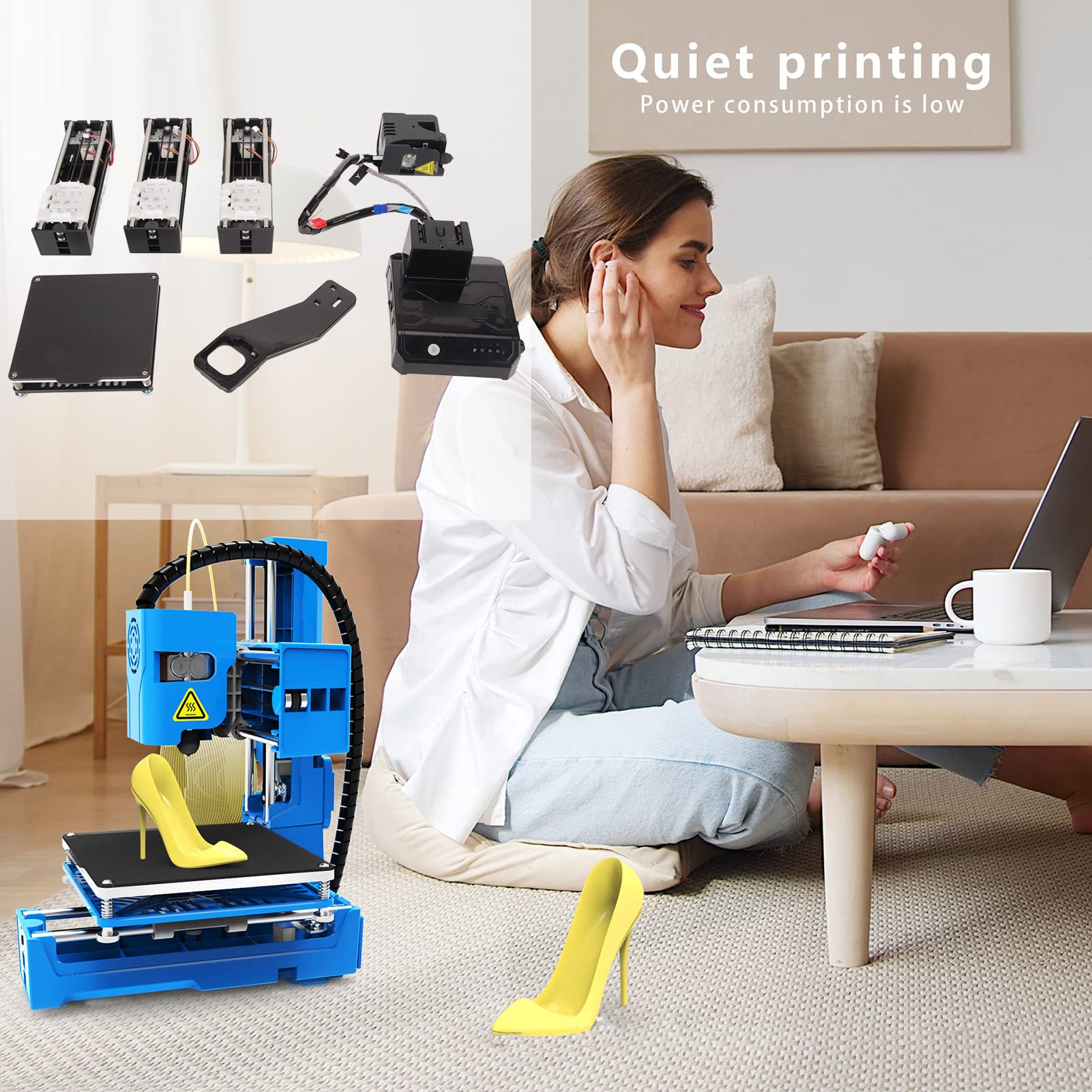 Luqeeg High FDM 3D Printer Fo Beginners & Kids, Mini 3D Printer,Silent Portable DIY 3D Printer for 1.75mm PLA TPU Filament, Home & School Use, Printing Size 4 X 4 X 4 Inch (US Plug)