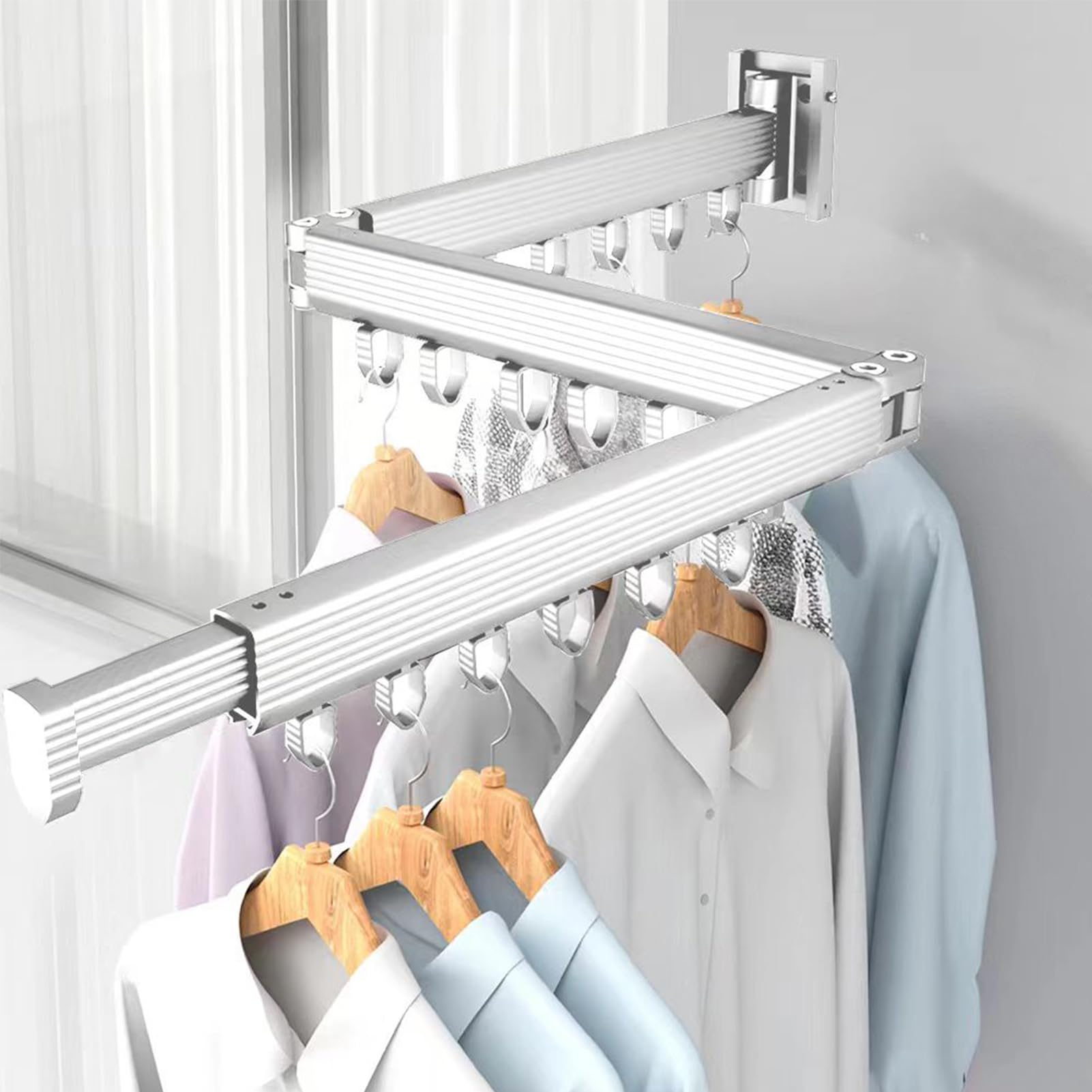 Lora Dew Clothes Drying Racks for Laundry,Wall Mounted Drying Rack Clothing,Foldable Drying Rack,Collapsible Dryer Rack,Clothes Hanger,Laundry Room Hanging Rack,Folding Indoor White
