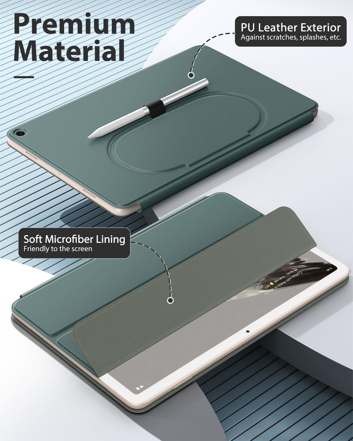 MoKo for Google Pixel Tablet Case 2023, Foldable Design + Ultra Thin Slim Leather PC Trifold Stand Cover+with Pencil Holder,Case for Pixel Tablet 2023, 11 inch, Dark Green