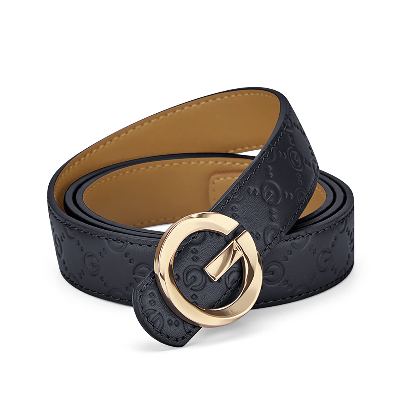 VANNANBA Belts for Women Genuine Leather with Letter Pinhole Buckle Belt