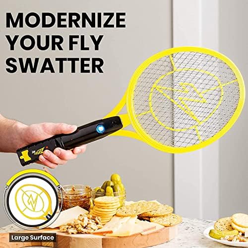 Zap It! Bug Zapper - Rechargeable Mosquito, Fly Killer & Bug Zapper Racket - Electric Fly Swatter Racket - 4,000 Volt - USB Charging, Super-Bright LED Light to Zap - Safe to Touch (Yellow, Medium)