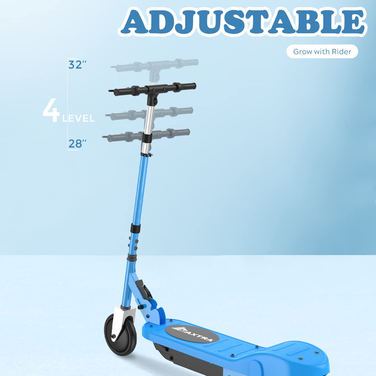 MAXTRA Folding Electric Scooter, Adjustable Handlebar Height for Kids Ages 6-12, up to 10mph & 60 Long Battery Life