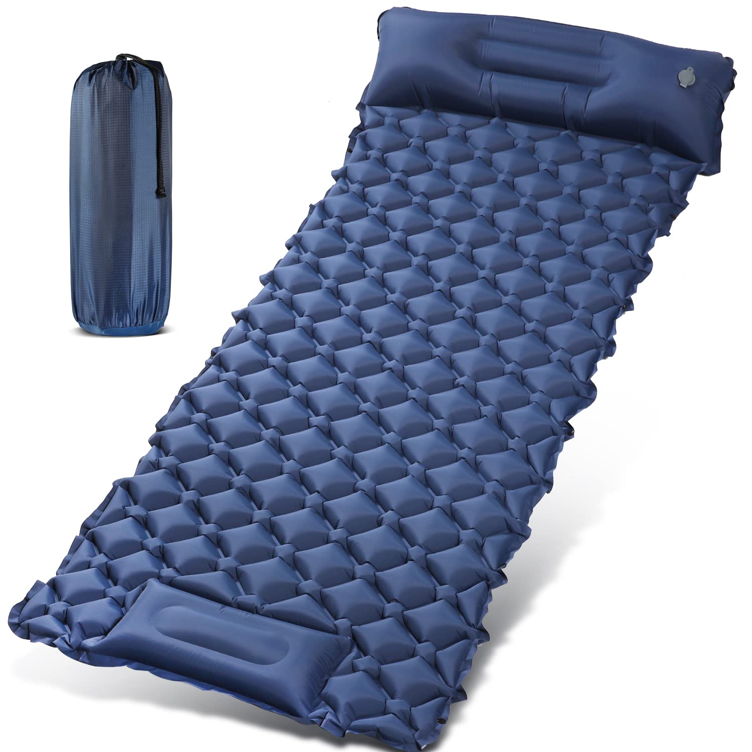 RealPero Inflatable Sleeping Pad - Ultralight Extra Wide Sleeping Mat with Pillow Foot Pump Waterproof Outdoor Portable Thick Air Mattress for Camping, Backpacking, Traveling, Hiking ,Tent ,Navy Blue