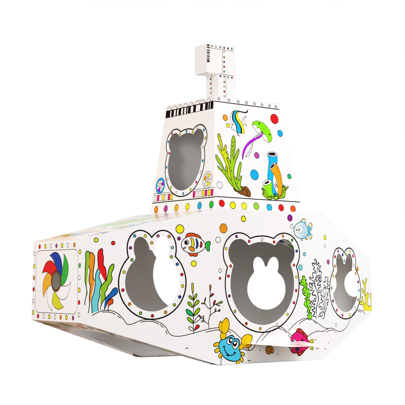 TENGZHEN Submarine Cardboard Playhouse for Kids- DIY Kids Cardboard Playhouse to Color, Draw, Paint and Doodle Playhouse - Cute, Creative Arts and Crafts for Kids- Decorate a Card Board Play House